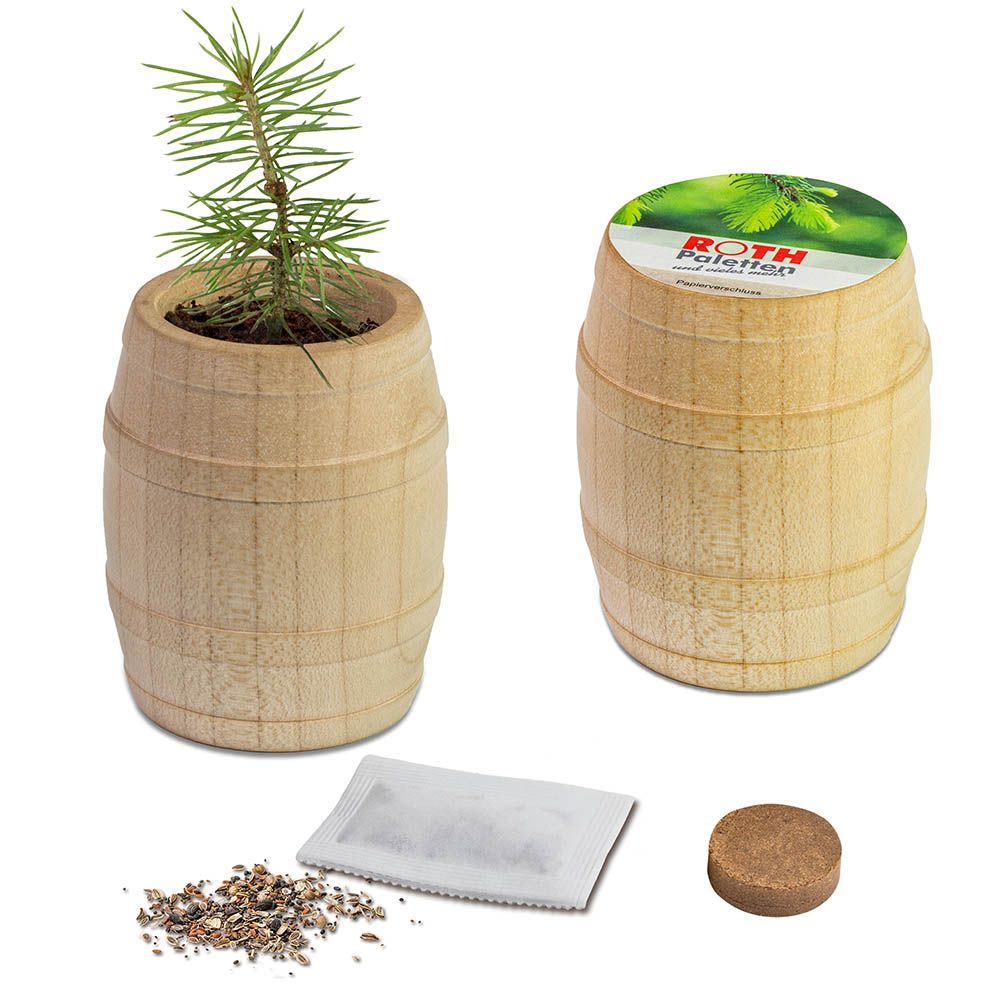 Pflanz-Fässchen mit Samen, Lasergravur